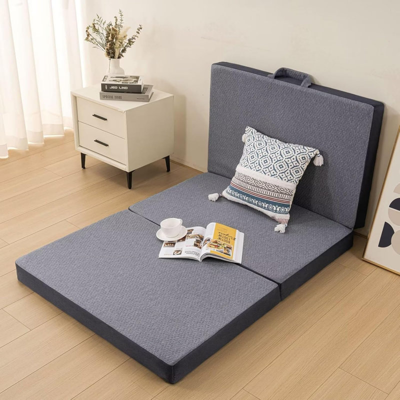 4 inch Foldable Mattress Tri Folding Bed Mattress for Travel RV Camping Guest Room Yoga Tri Fold Memory Foam Mattress with Washable Cover Handle